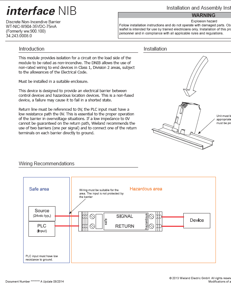 Non-Incendive Barrier 34.243.0008.0 - Wieland Electric Inc.