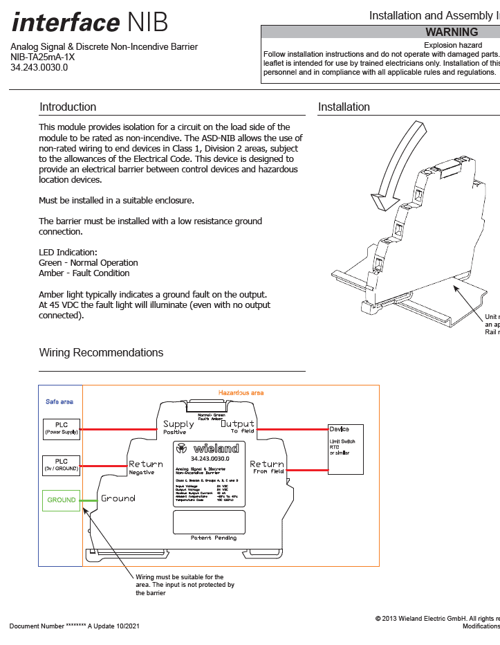 Non-Incendive Barrier 34.243.0030.0 - Wieland Electric Inc.